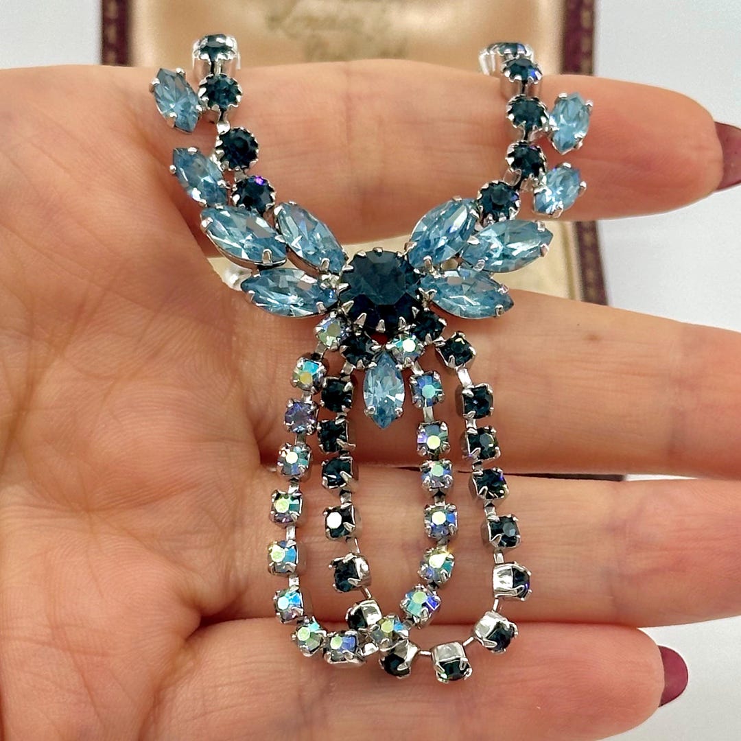 Vintage 1950s Ice Blue/teal Rhinestone Art Deco Revival Necklace ...