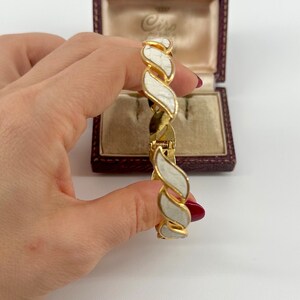 Art Deco Vintage 18ct Gold Plated White Statement Clamper Bangle ...