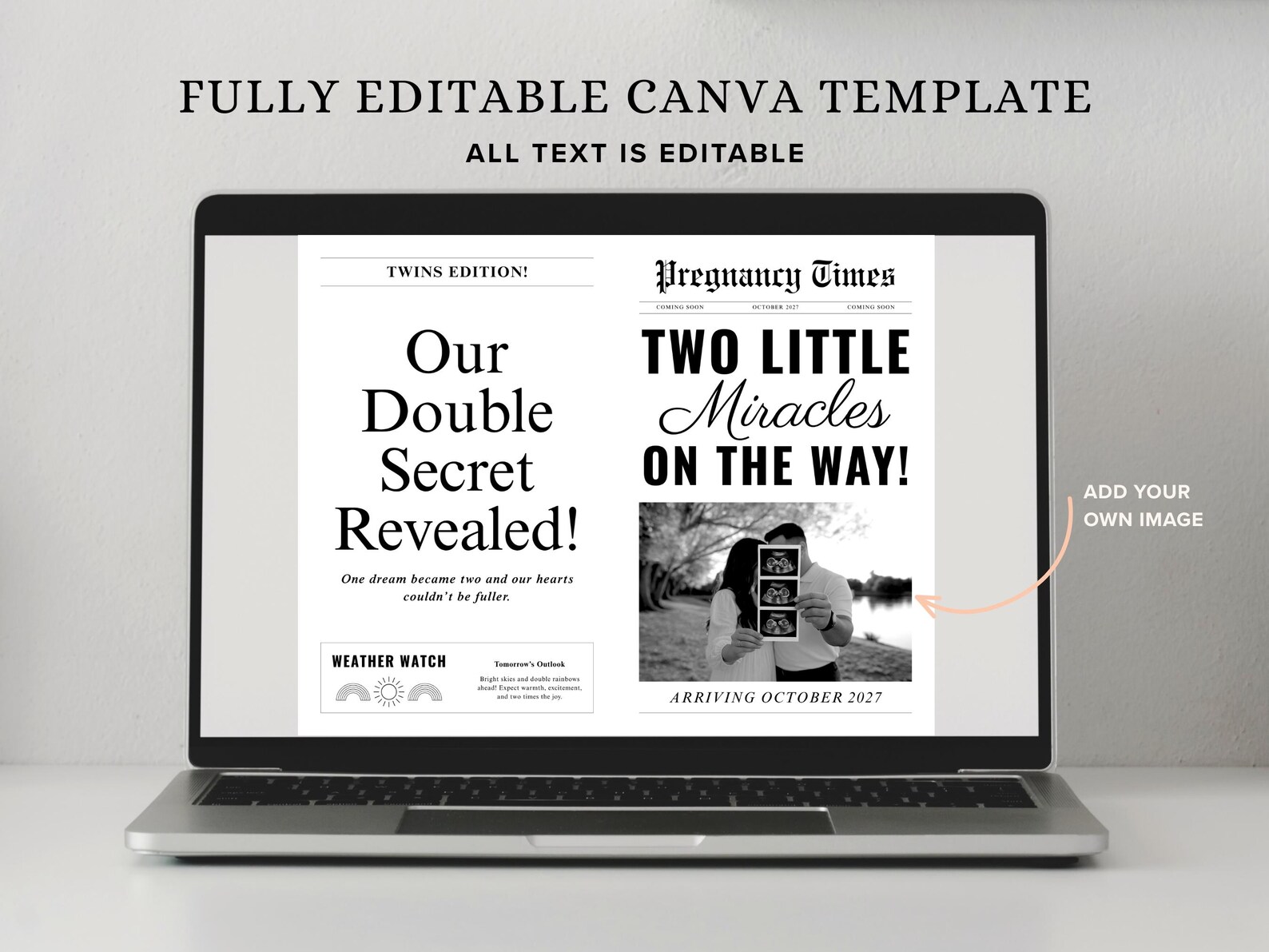 Twins Baby Announcement Newspaper Template, for Twins | Editable ...