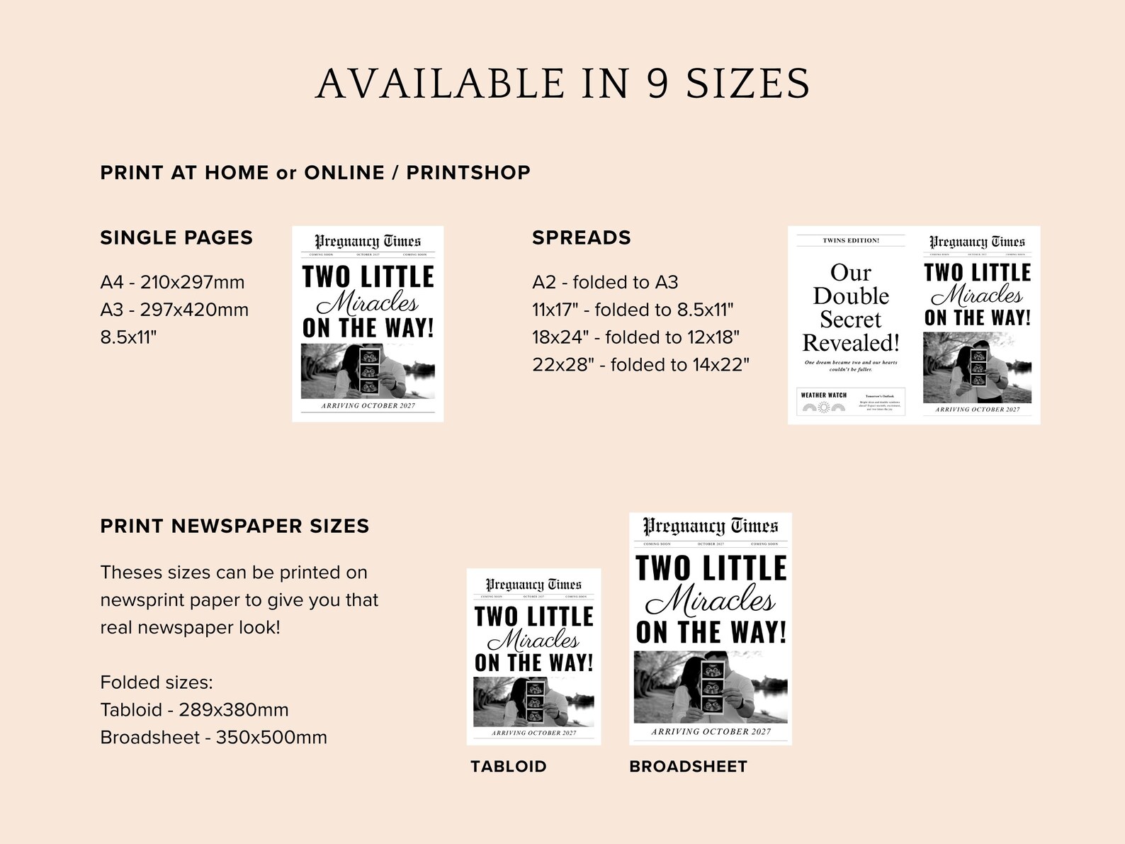 Twins Baby Announcement Newspaper Template, for Twins | Editable ...