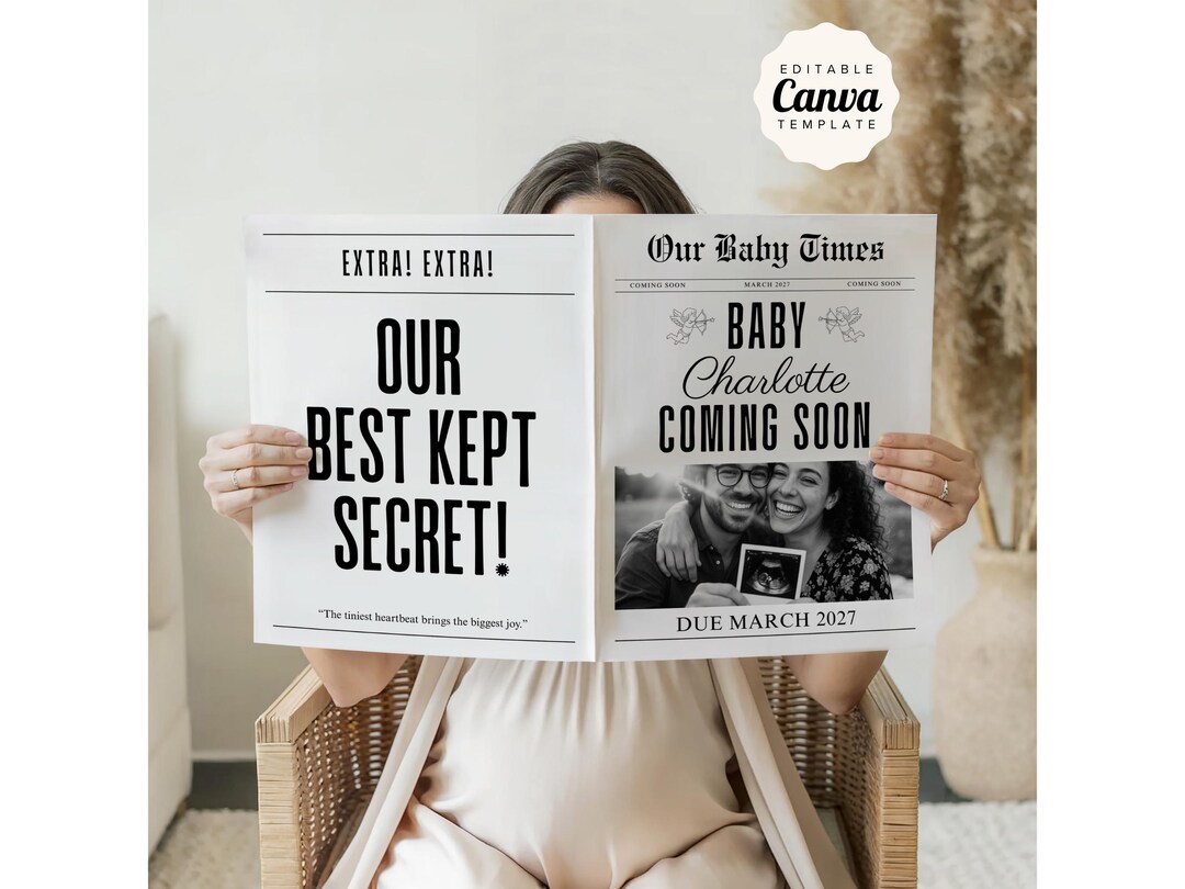 Baby Times Newspaper Template | Baby Announcement for Newborn, Canva ...