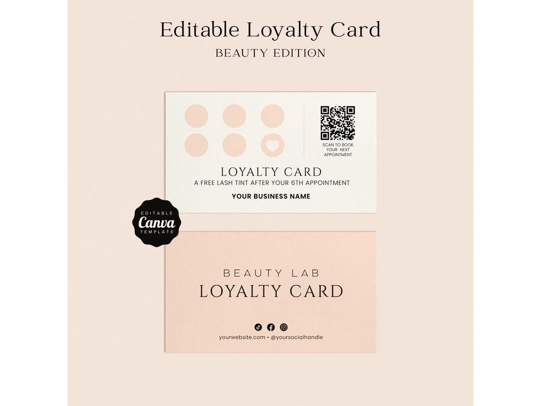 Minimal Beauty Studio Loyalty Card Template With QR Code, Clean Neutral ...