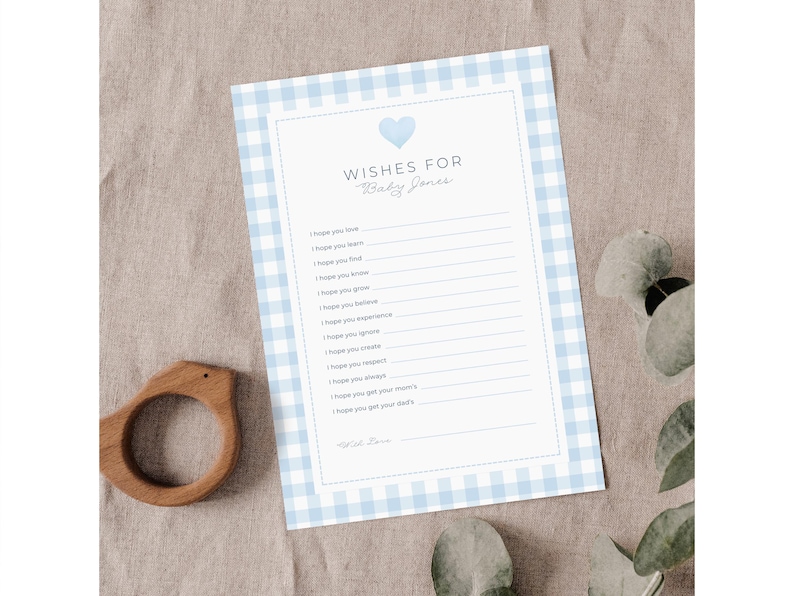 Wishes for Baby Card Template, Classic Blue Gingham Baby Shower ...
