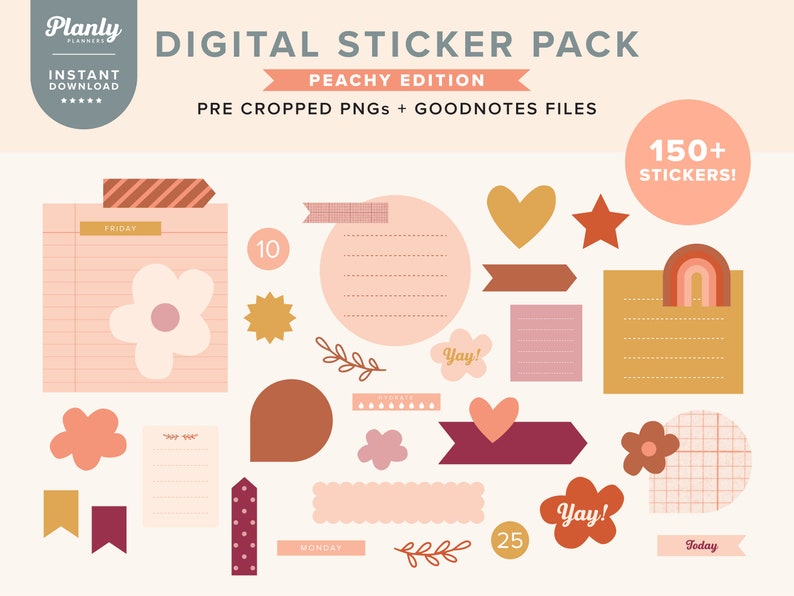 Digital Planner Stickers Pack Goodnotes Pre Cropped - Etsy