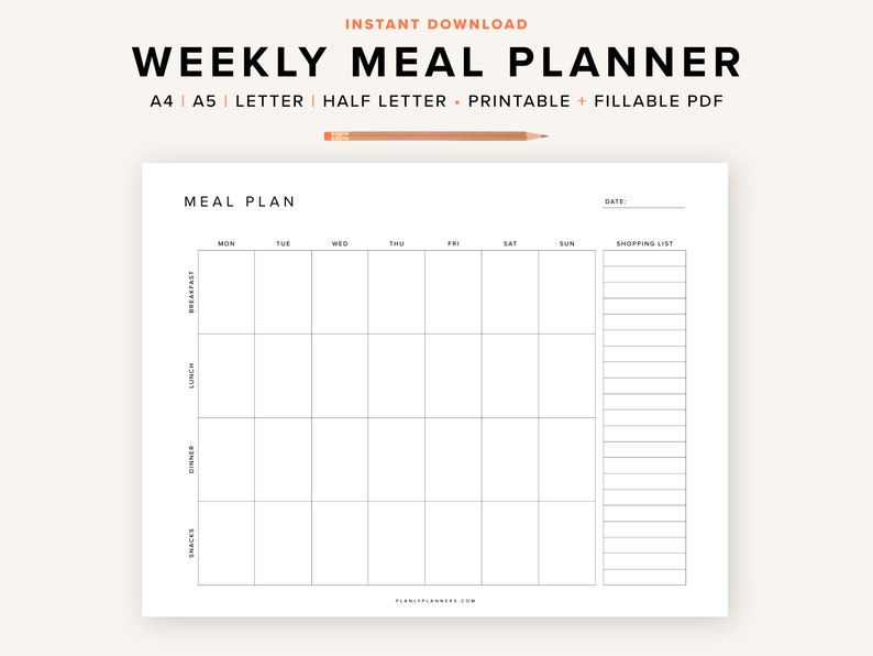 Printable Weekly Meal Planner Landscape Food Diary Meal - Etsy
