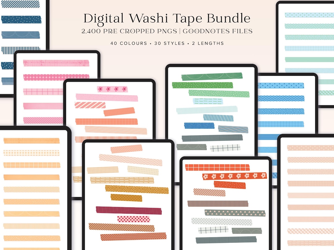 2,400 Digital Sticker Washi Tape Bundle, Cute Pngs for Goodnotes ...