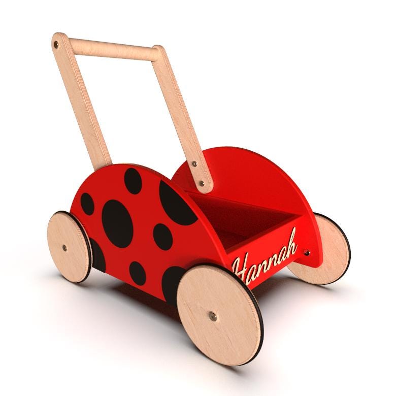 Ladybug Wooden Stroller | Personalized Walker for Toddlers | Toy ...