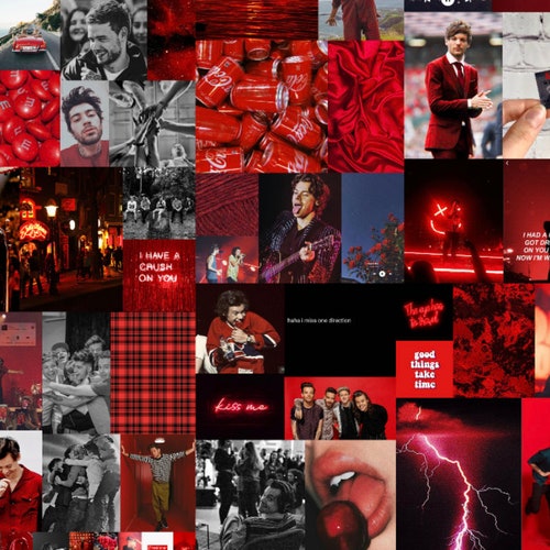 One Direction Red Aesthetic Photo Collage Kit - Etsy