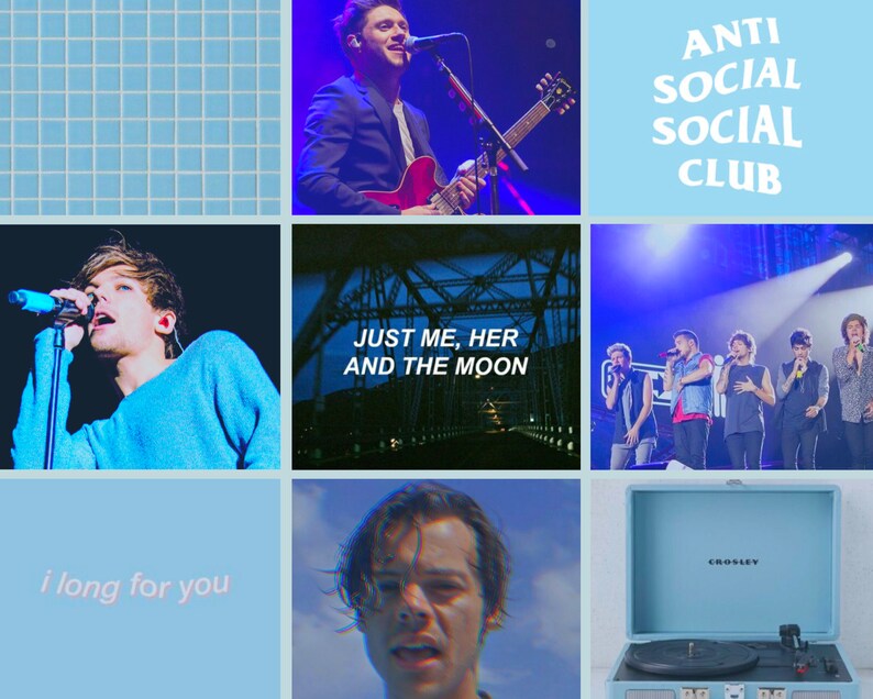 One Direction Blue Aesthetic Photo Collage Kit - Etsy