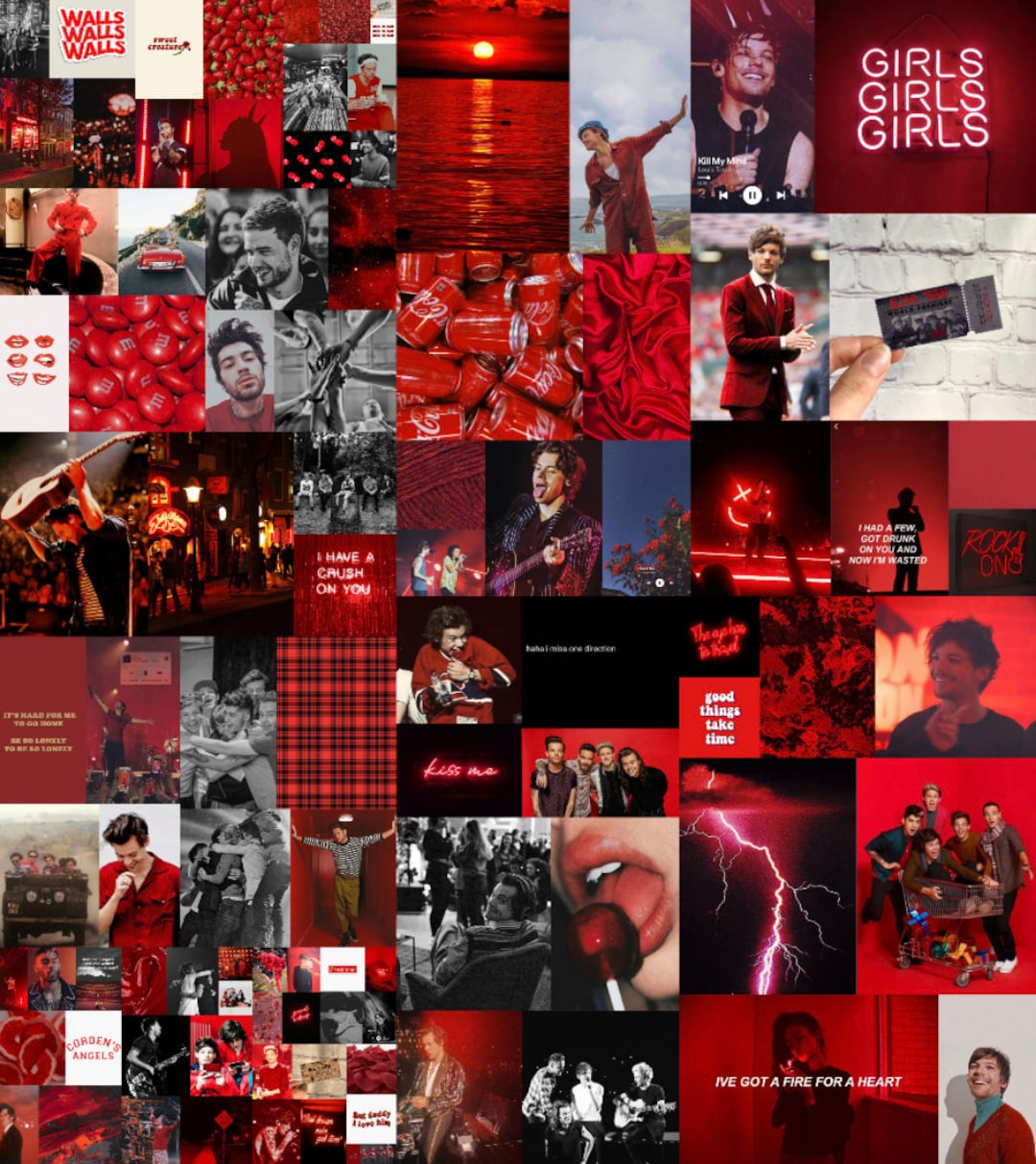 One Direction Red Aesthetic Photo Collage Kit - Etsy