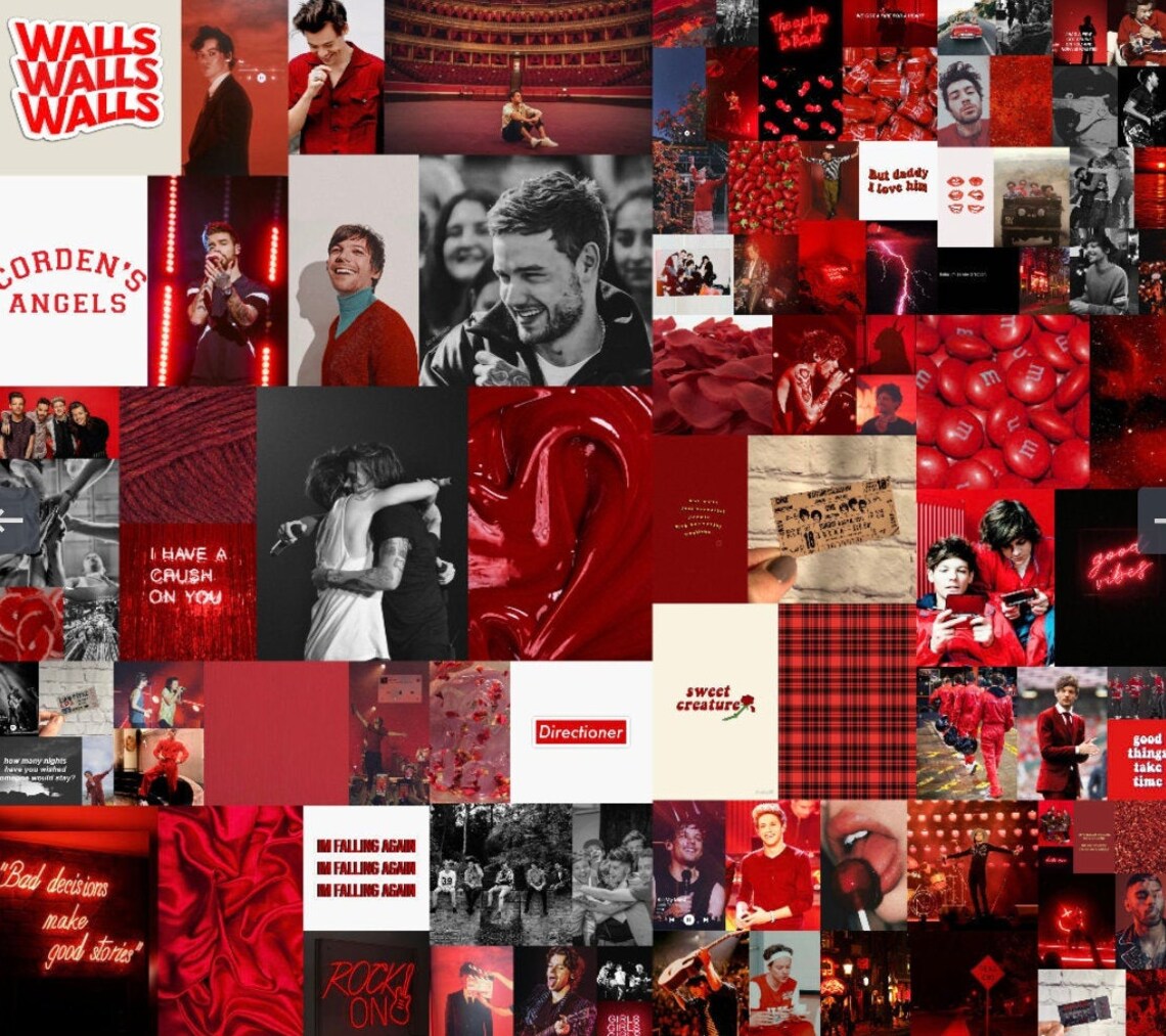 One Direction Red Aesthetic Photo Collage Kit | Etsy