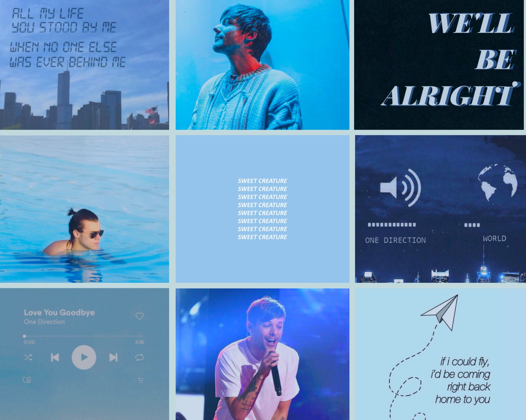 One Direction Blue Aesthetic Photo Collage Kit - Etsy