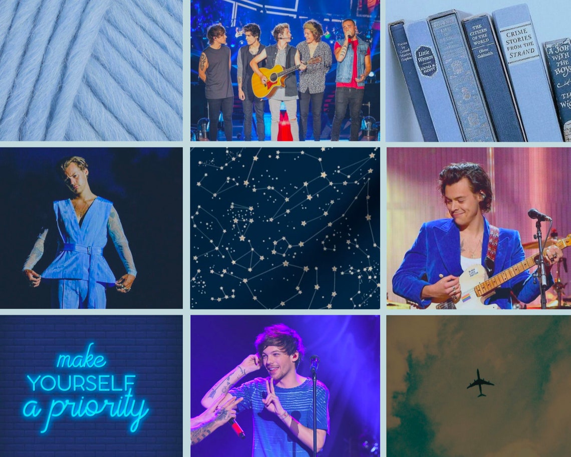 One Direction Blue Aesthetic Photo Collage Kit - Etsy
