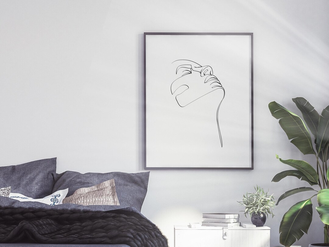 Aesthetic Coquette Line Art Large Wall Print Female Face One Single ...