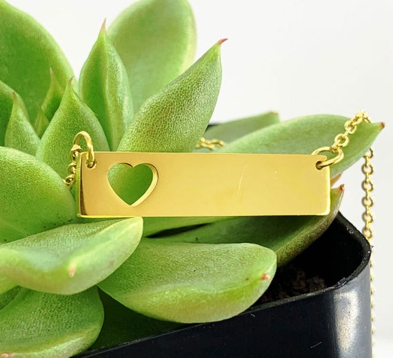 18K Yellow Gold Custom Engrave Bar Necklaces for Women With - Etsy
