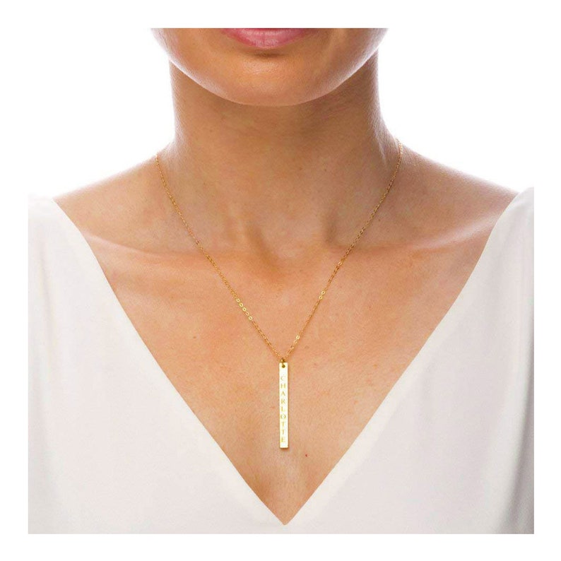 18K Gold Bar Necklace: Personalized Sterling Silver, Custom Engraved - Etsy