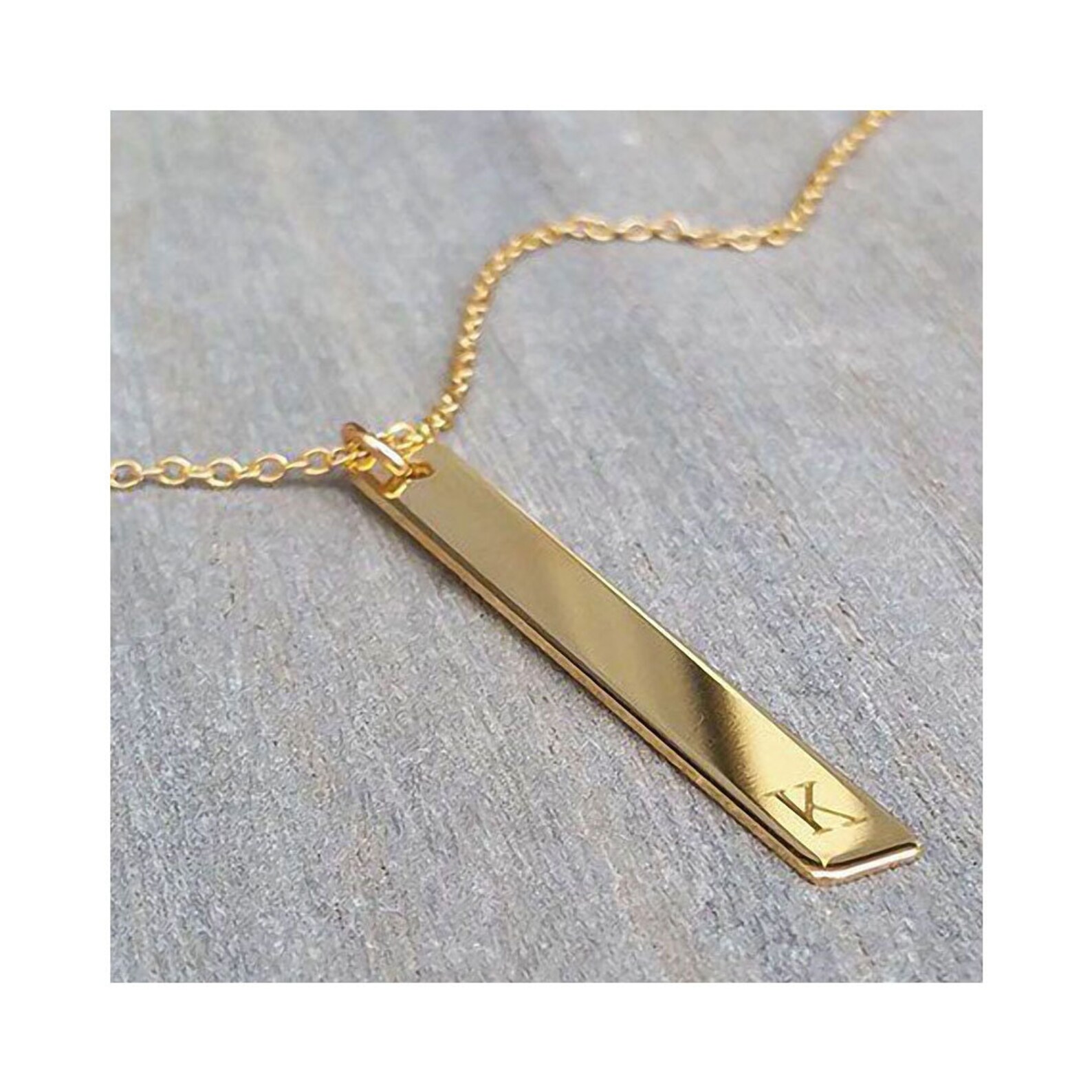 18K Yellow Gold Long Name Bar Custom Engrave Necklace for - Etsy