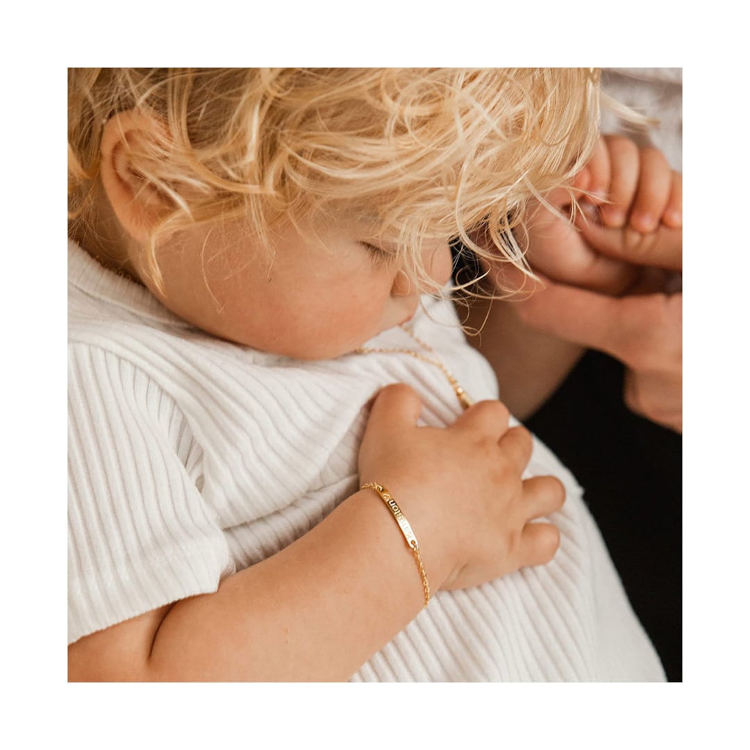18K Yellow Gold Personalized Baby Bracelet: Engraved Sterling Silver - Etsy