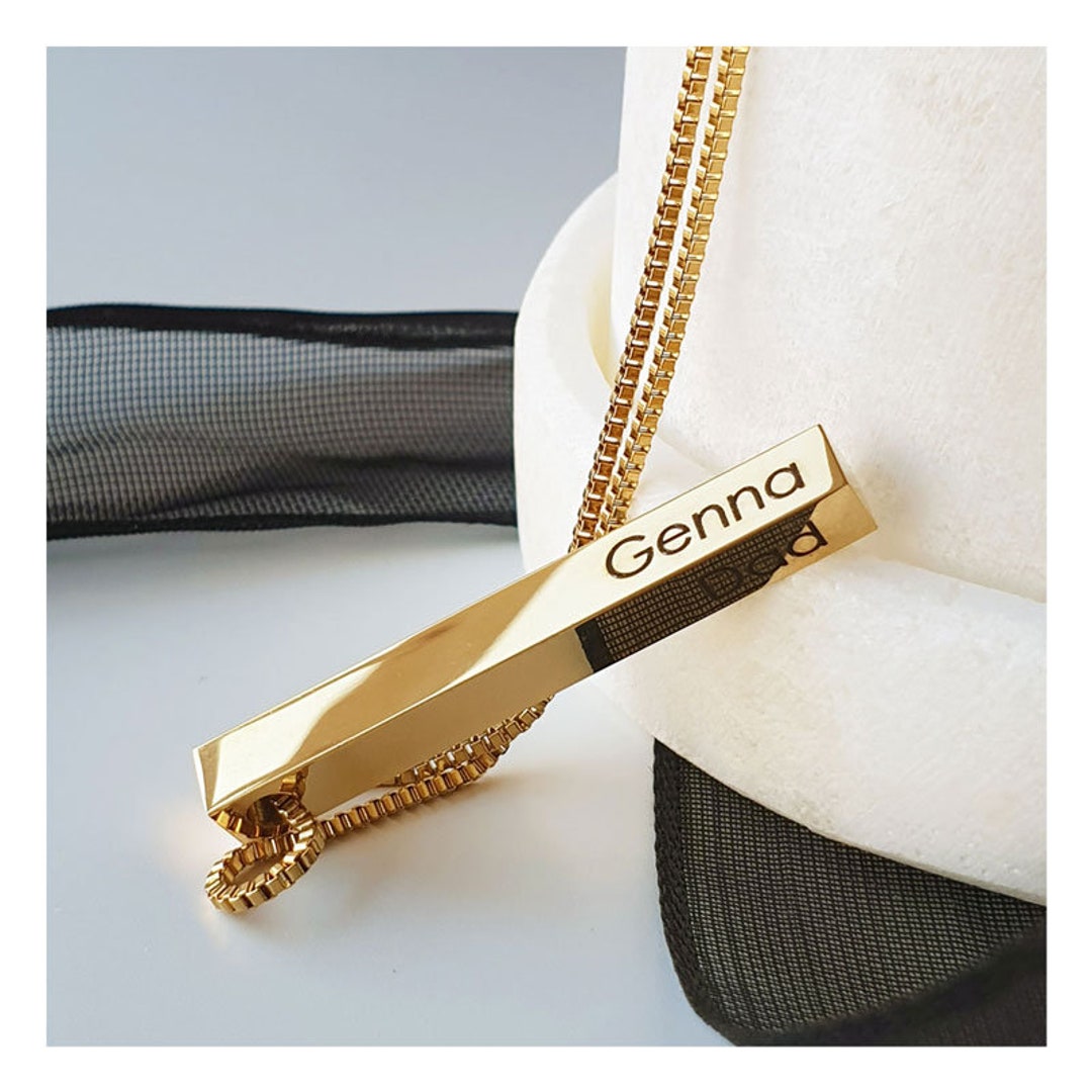 Custom Solid Gold Necklace, 18K Gold Necklaces for Women, 3D Bar ...