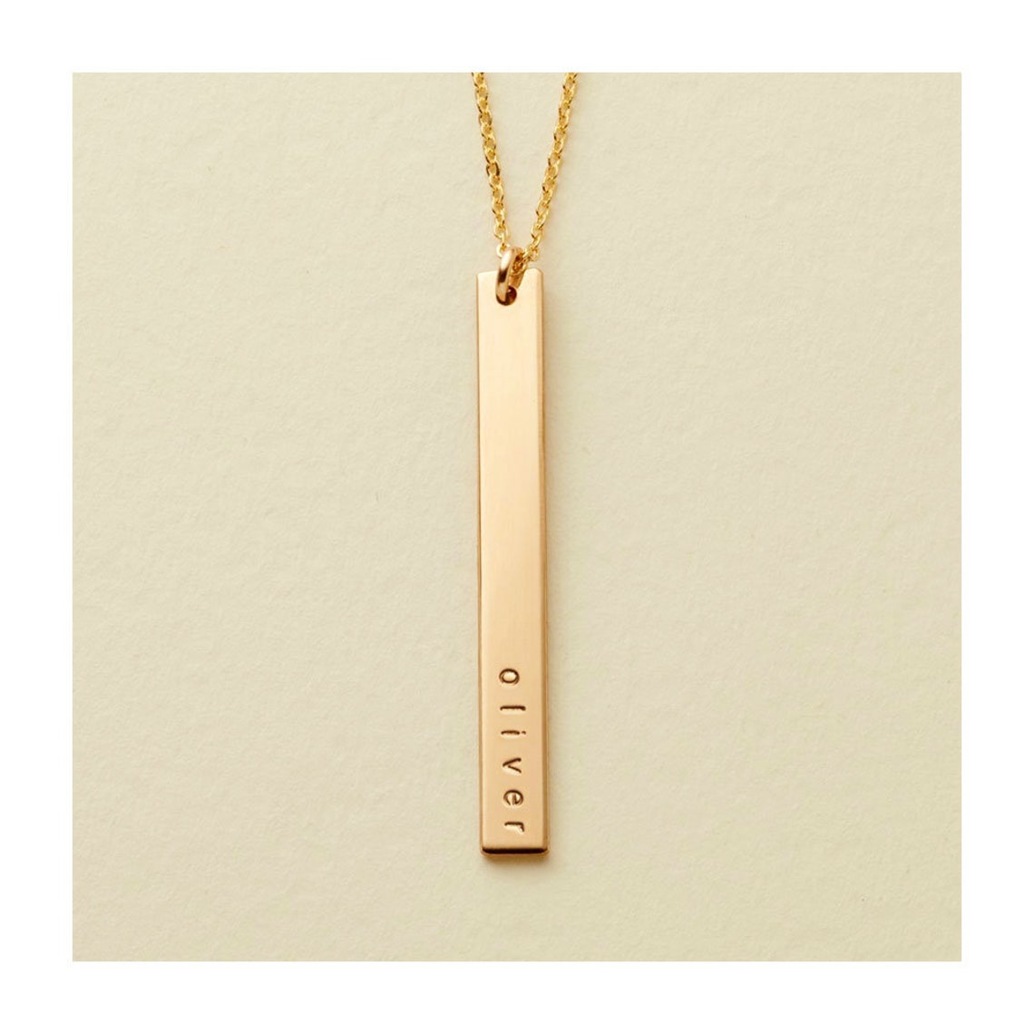 18K Yellow Gold Long Name Bar Custom Engrave Necklace for - Etsy