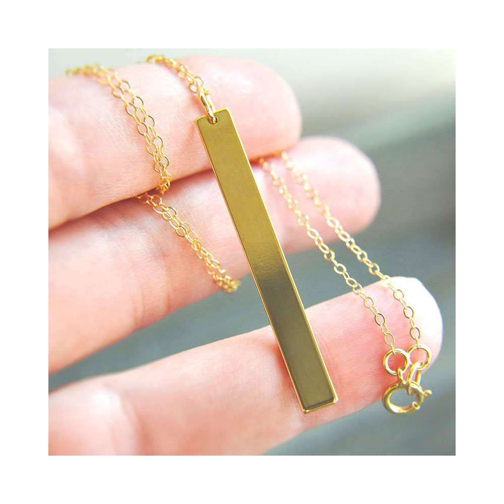 18K Yellow Gold Long Name Bar Custom Engrave Necklace for - Etsy