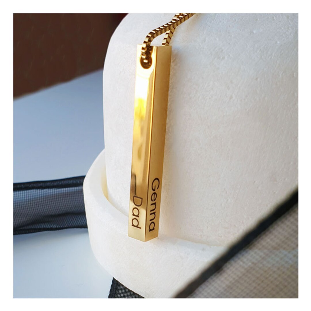 18K Gold Bar Necklace: Personalized Engraved Name Pendant - Etsy