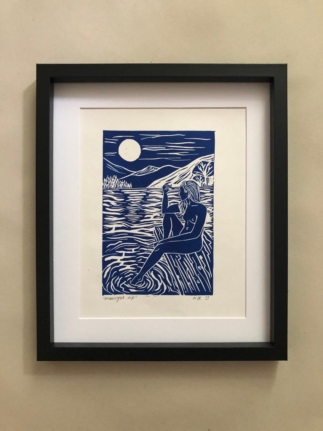 Moonlight Dip- A4 Wall Art| Lino Print | Unique Art Print | Home Decor ...