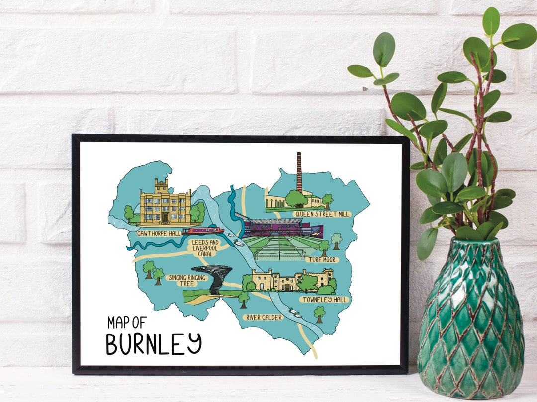Illustrated Map of Burnley Lancashire A4 Wall Art - Etsy