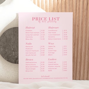 Pink Price List Template Salon Price List Template Price - Etsy