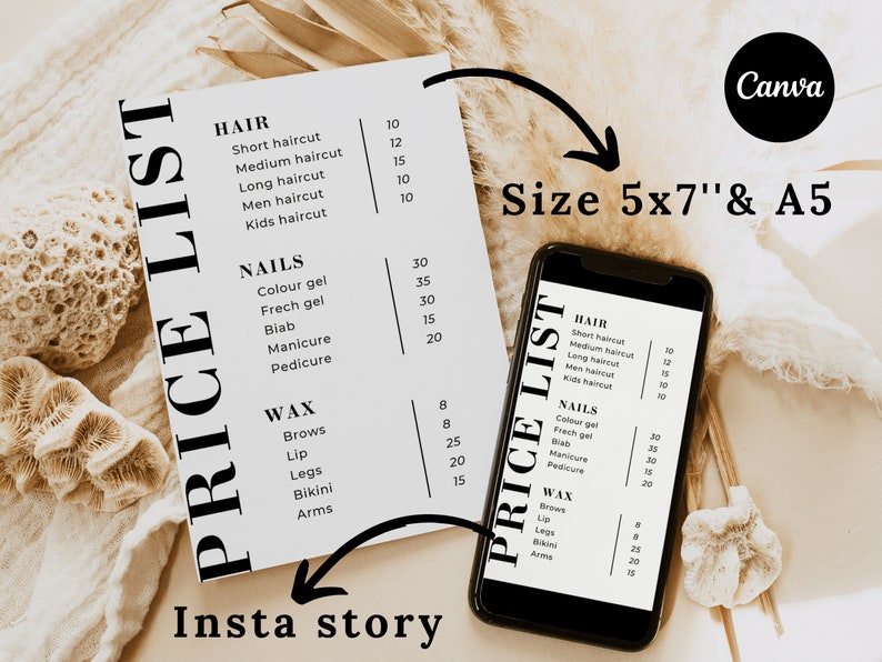 Minimal Price List Template, Modern Price List Template, Salon Service ...