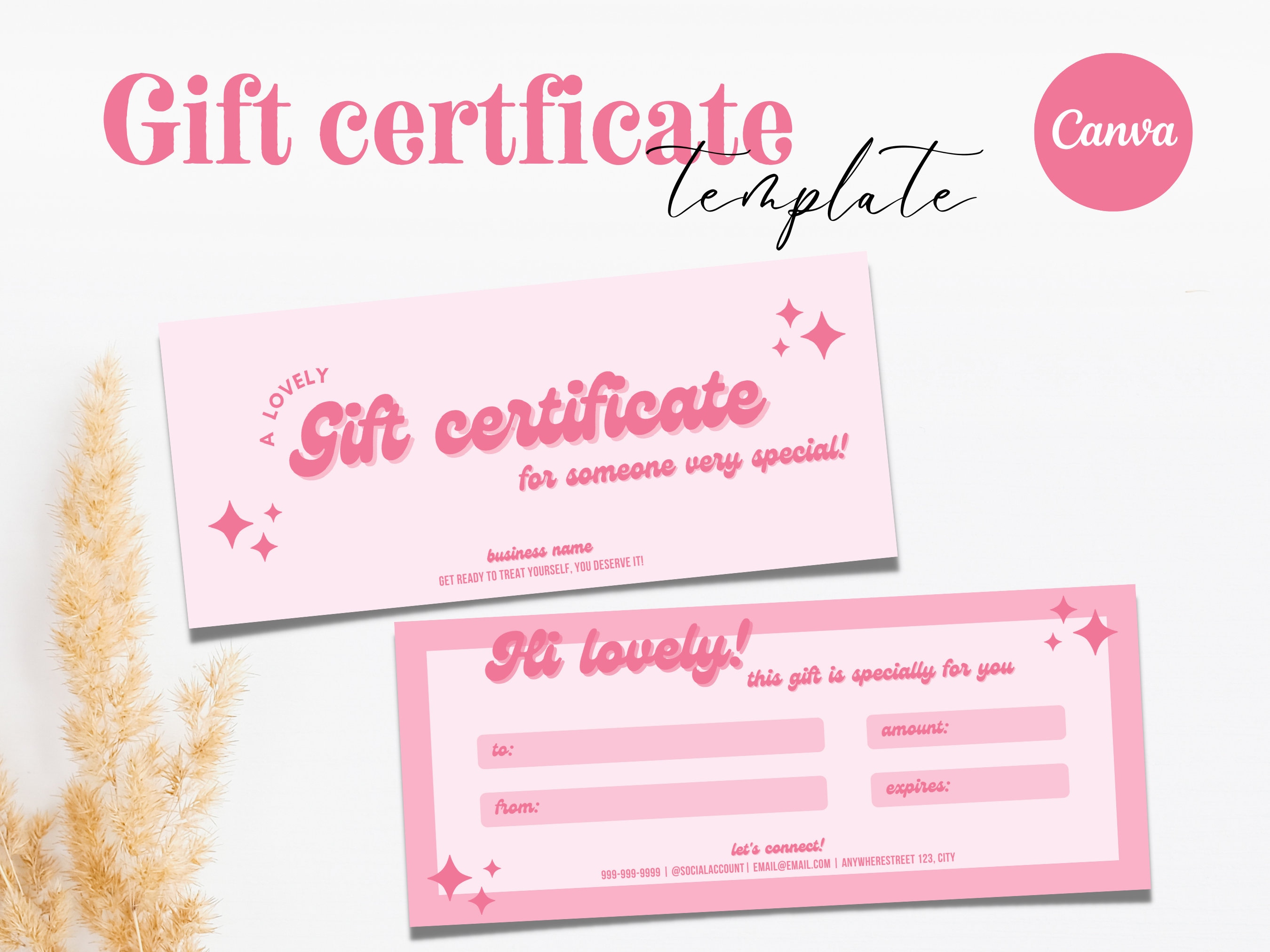 Gift Voucher Template Pink Canvas - Etsy