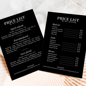 Black Price List, Black Price List Template, Lash Price List, Salon ...