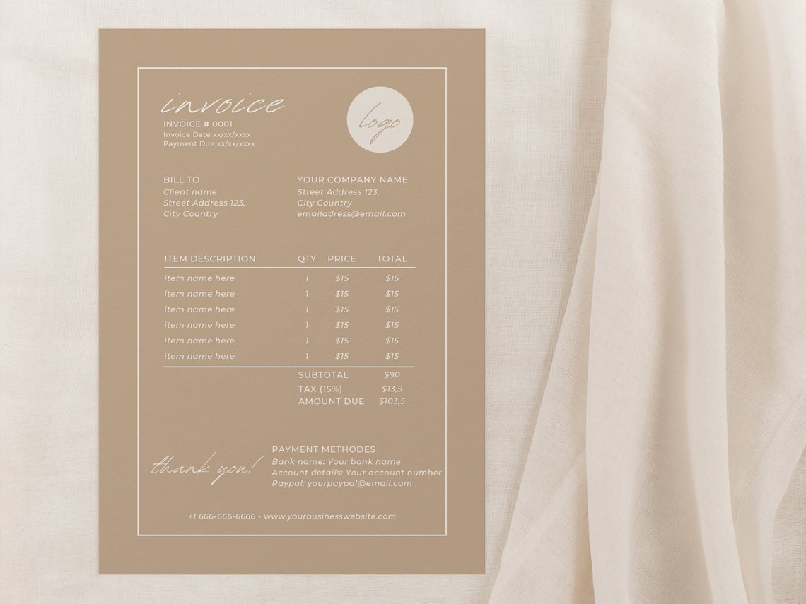 Invoice Template for Small Business Bohemian Invoice Template - Etsy