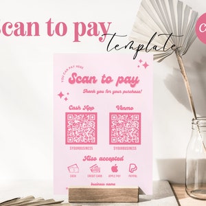 Printable Payment Sign, Retro Pink Scan to Pay Template, QR Payment ...