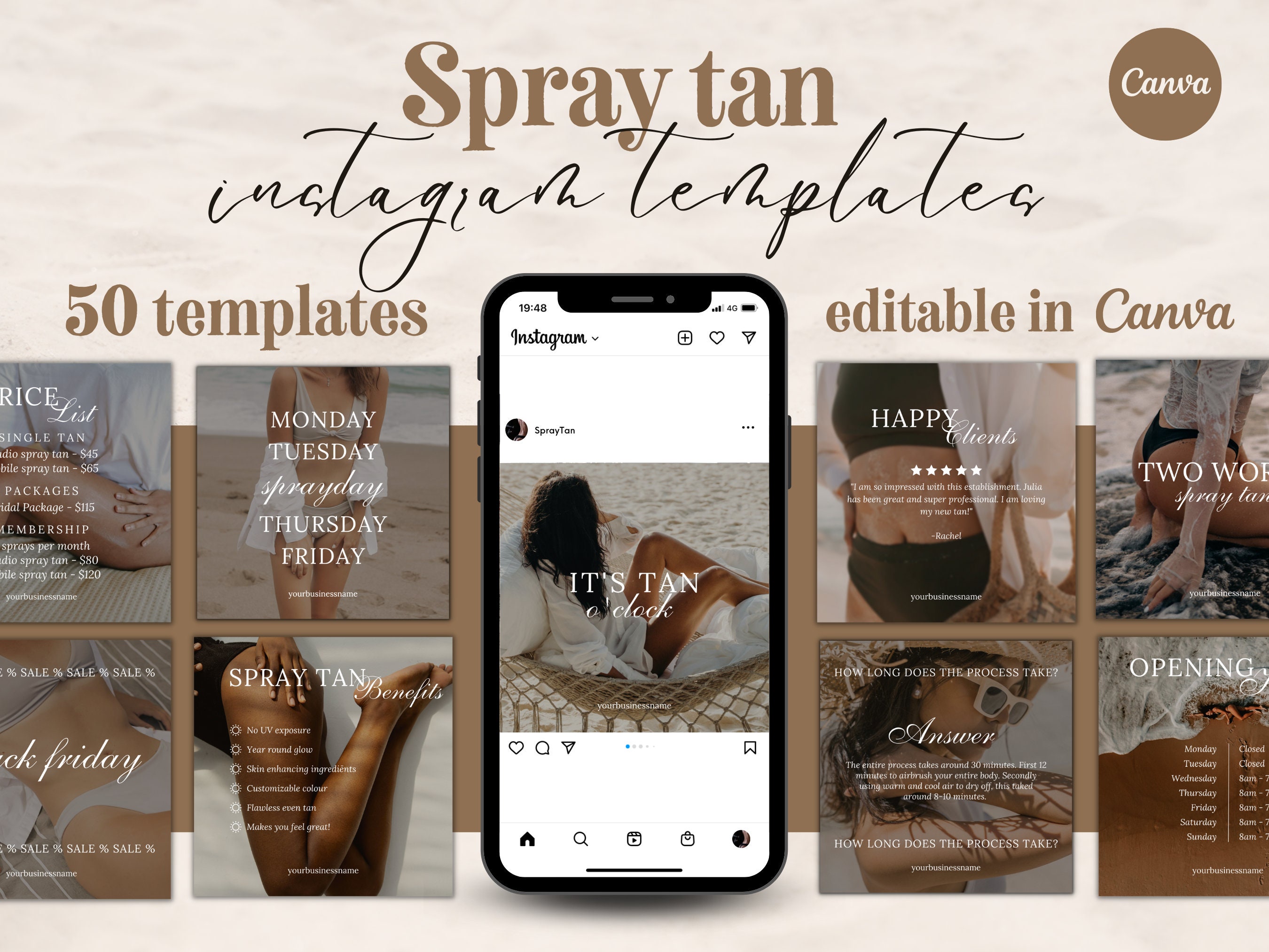 Spray Tan Instagram Templates, Spray Tan Instagram Bundle, Spray Tan ...