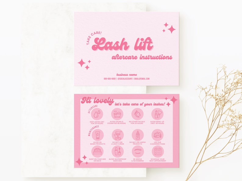 Pink Lash Lift Aftercare Card Template, Lash Lift Aftercare, Lash Tech ...
