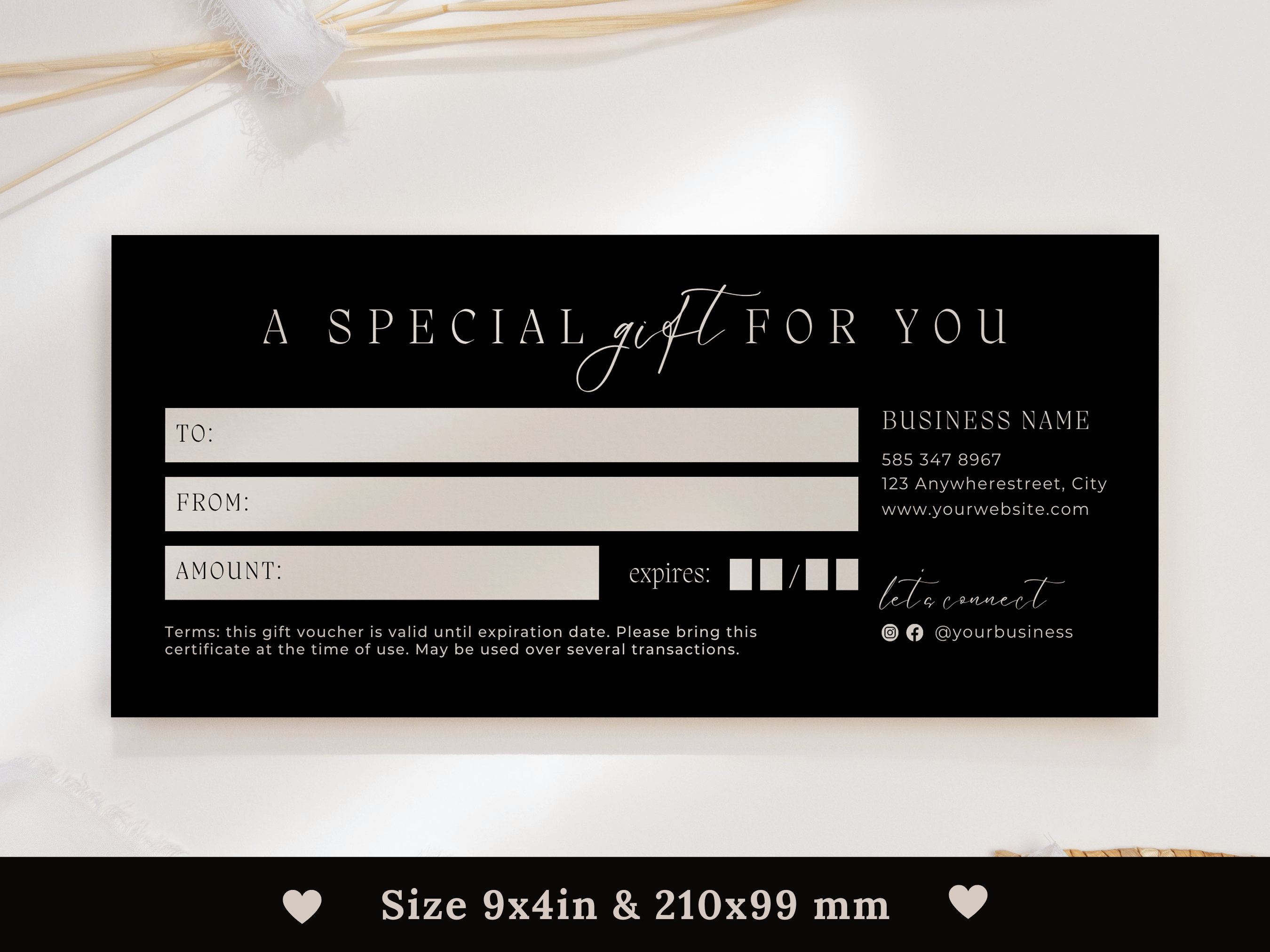 Black Gift Certificate Template, Black Voucher Template, Elegant Gift ...