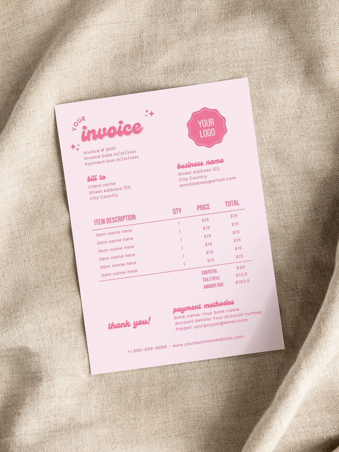 Retro Pink Invoice Template for Small Business Retro Pink - Etsy