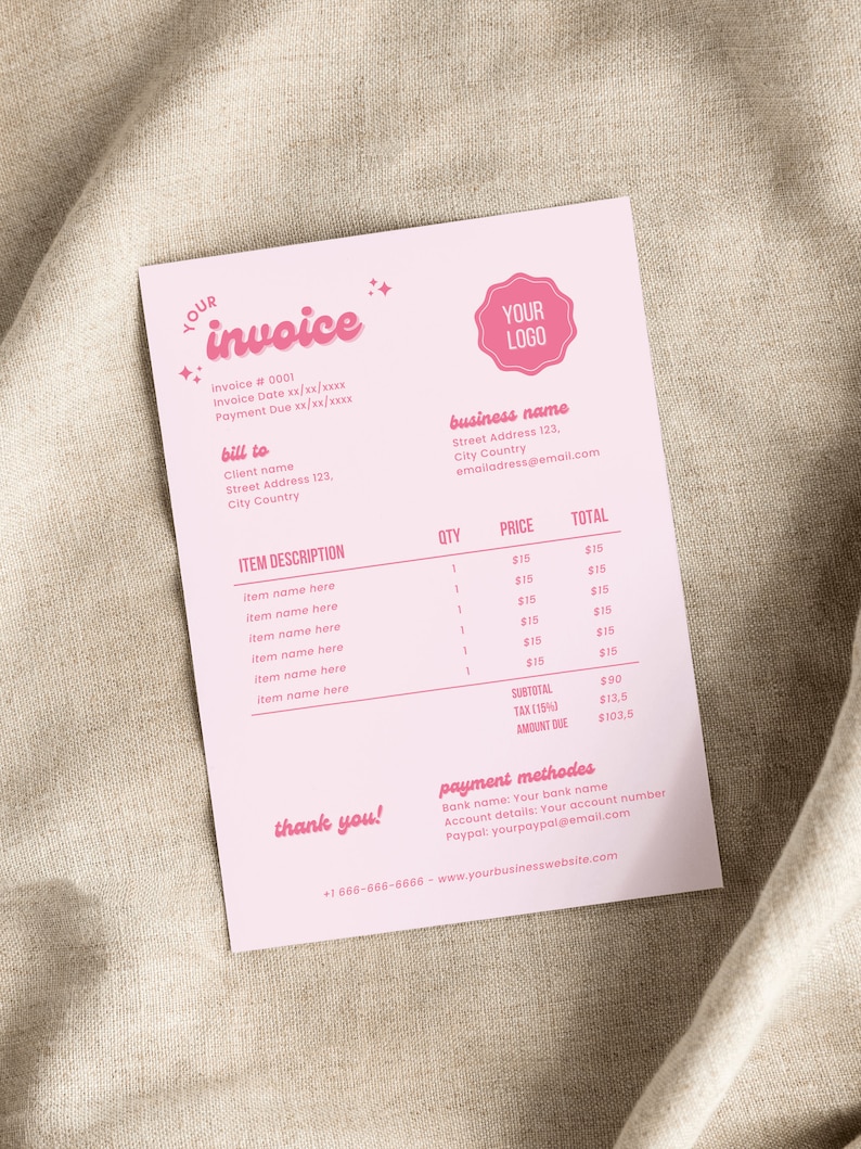 Retro Pink Invoice Template for Small Business, Retro Pink Invoice ...