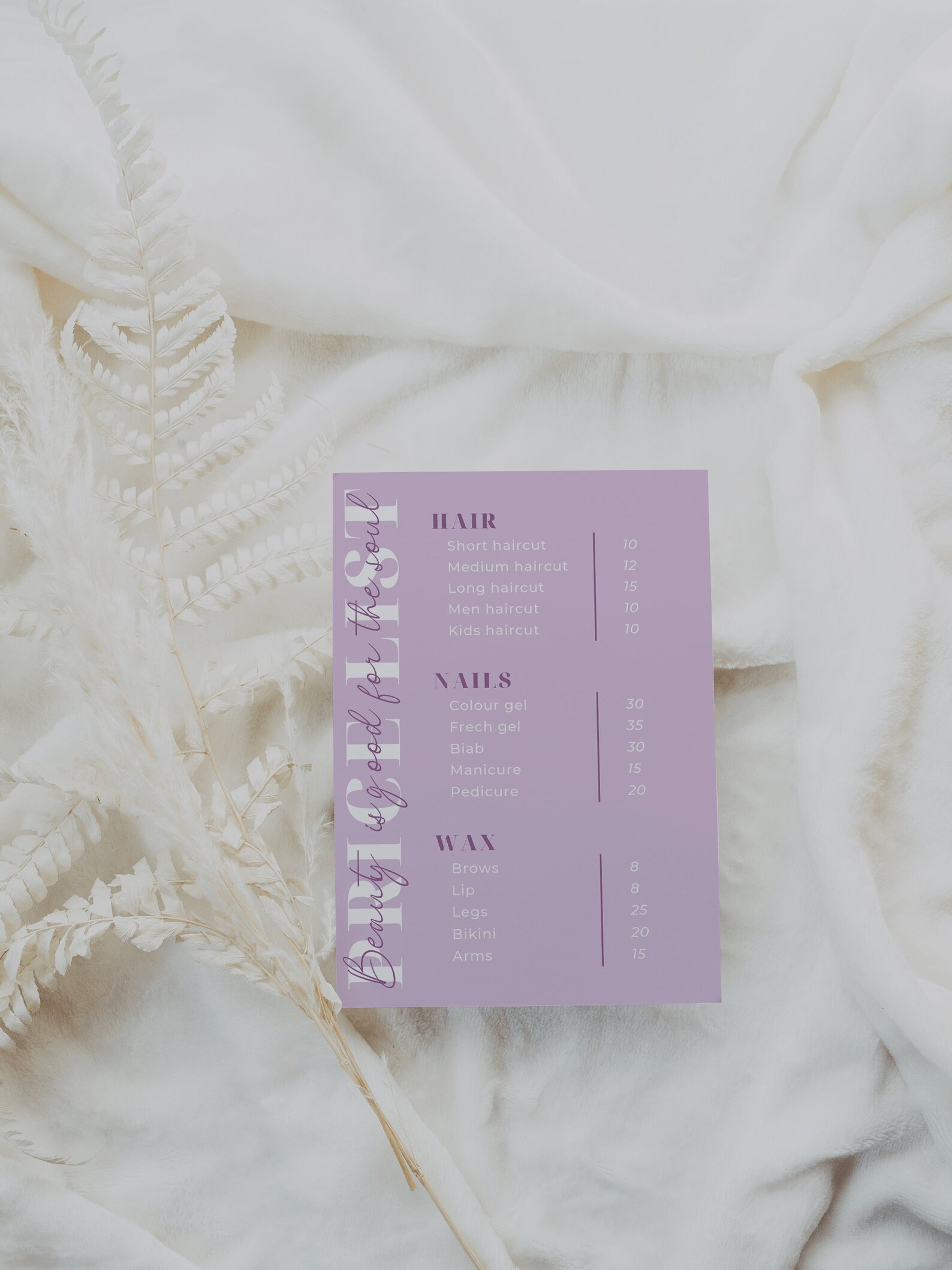 Purple Price List Template, Salon Price List Template, Salon Service ...