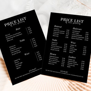 Black Price List, Black Price List Template, Lash Price List, Salon ...