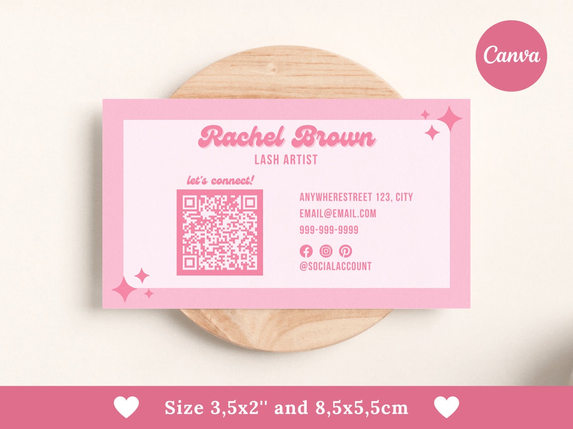 Retro Pink Business Card Template QR Code Business Card - Etsy