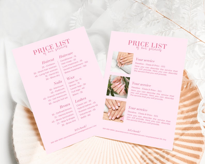 Pink Price List Template Salon Price List Template Price - Etsy