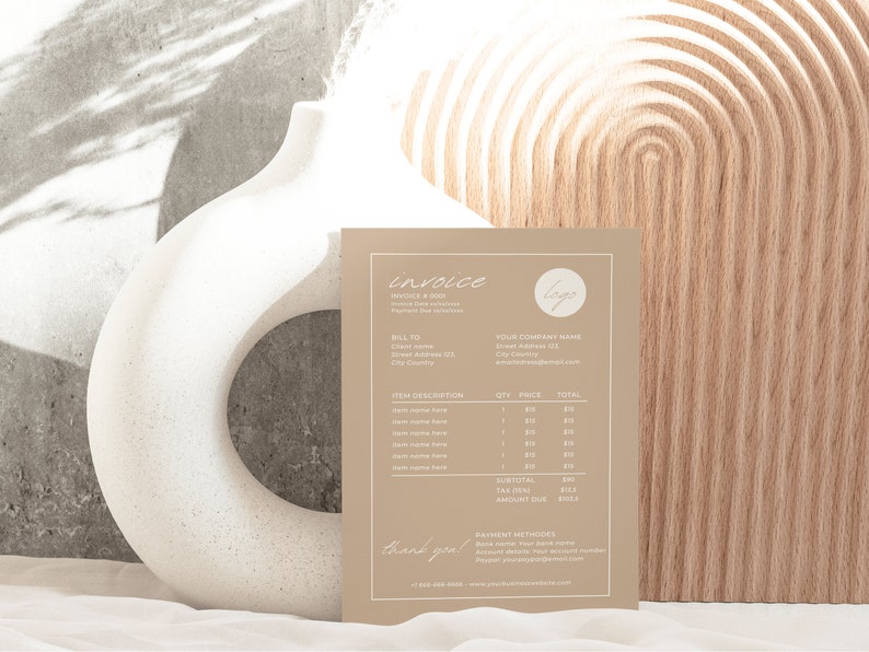 Bohemian Invoice Template for Small Business (canva Template, US Letter ...