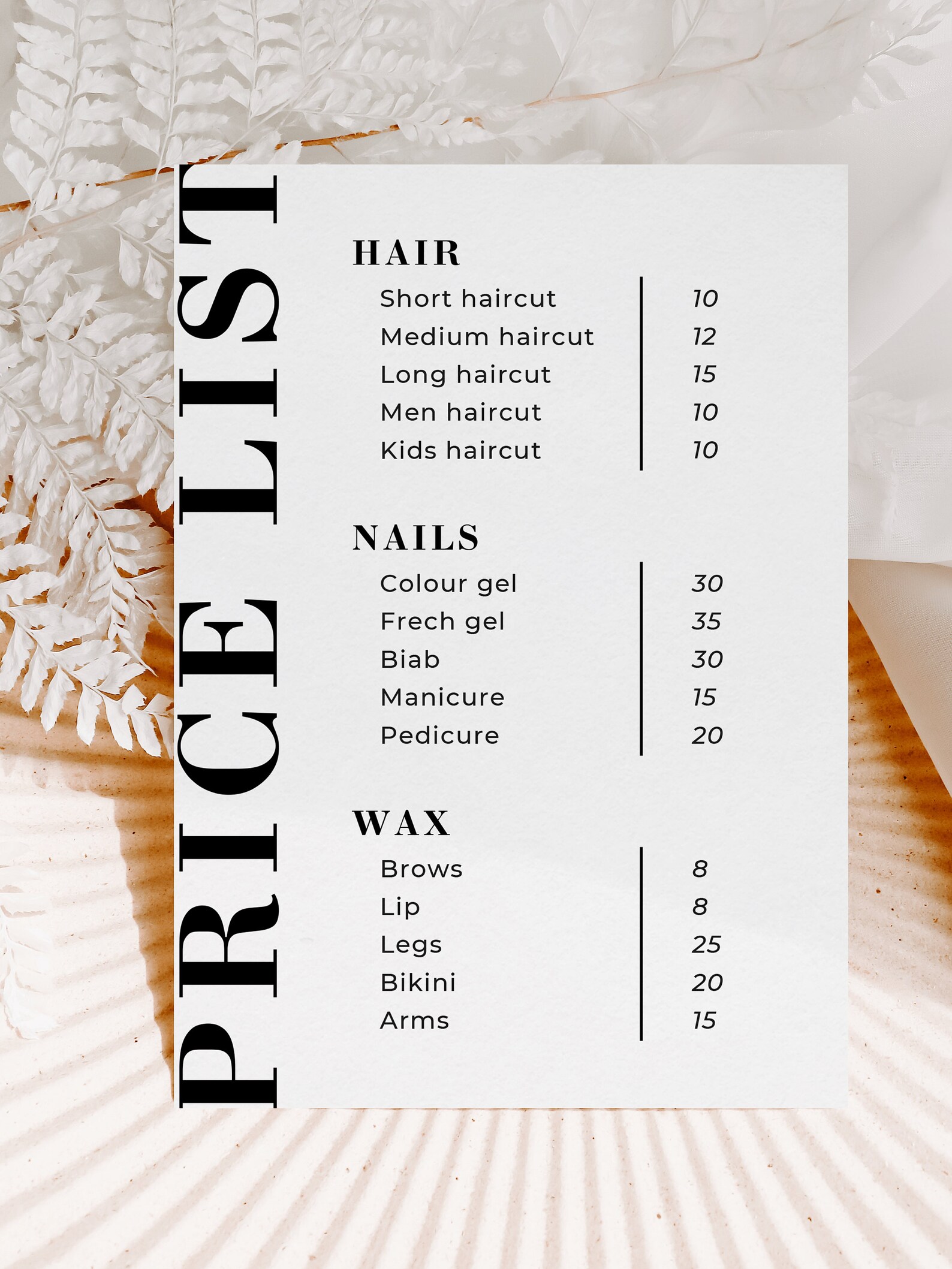 Minimal Price List Template, Modern Price List Template, Salon Service ...