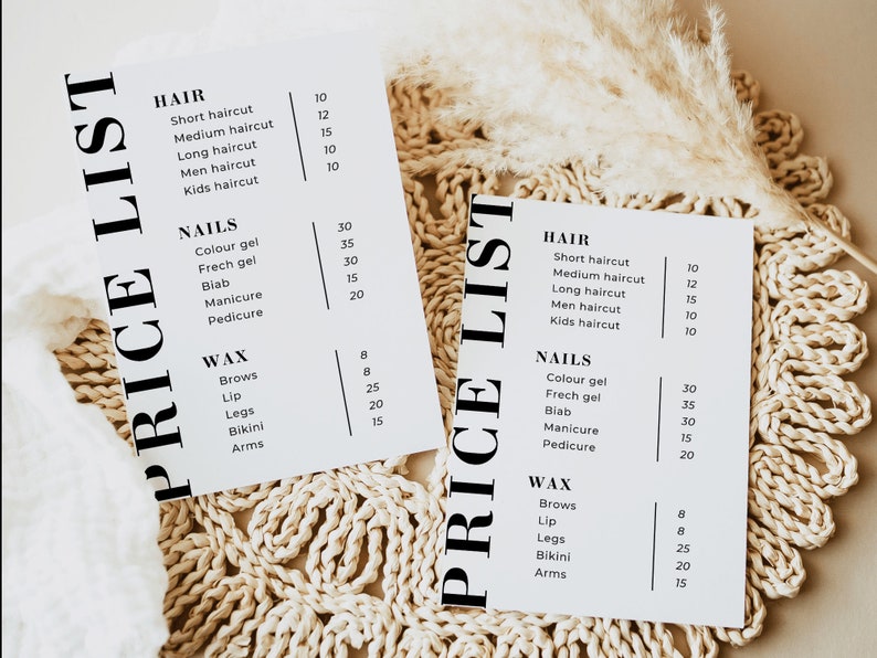 Minimal Price List Template, Modern Price List Template, Salon Service ...