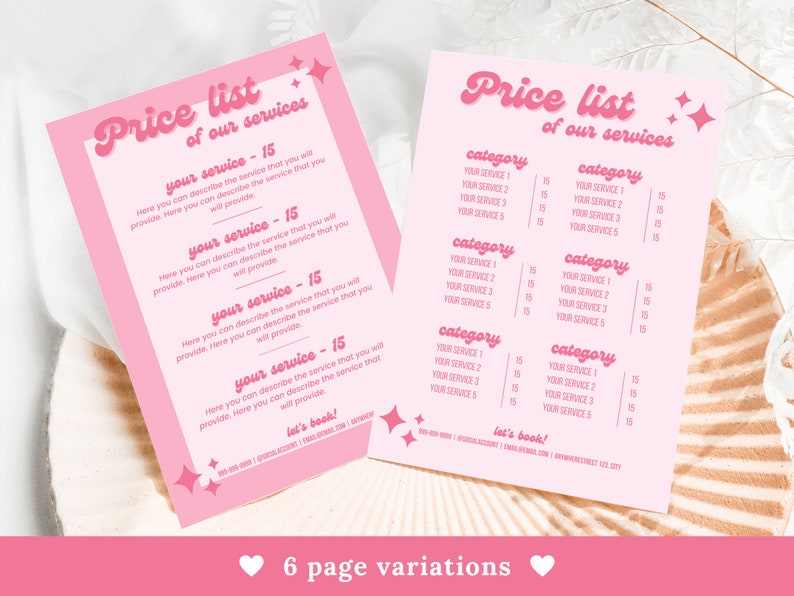 Retro Pink Price List Template, Salon Small Business (canva Editable ...