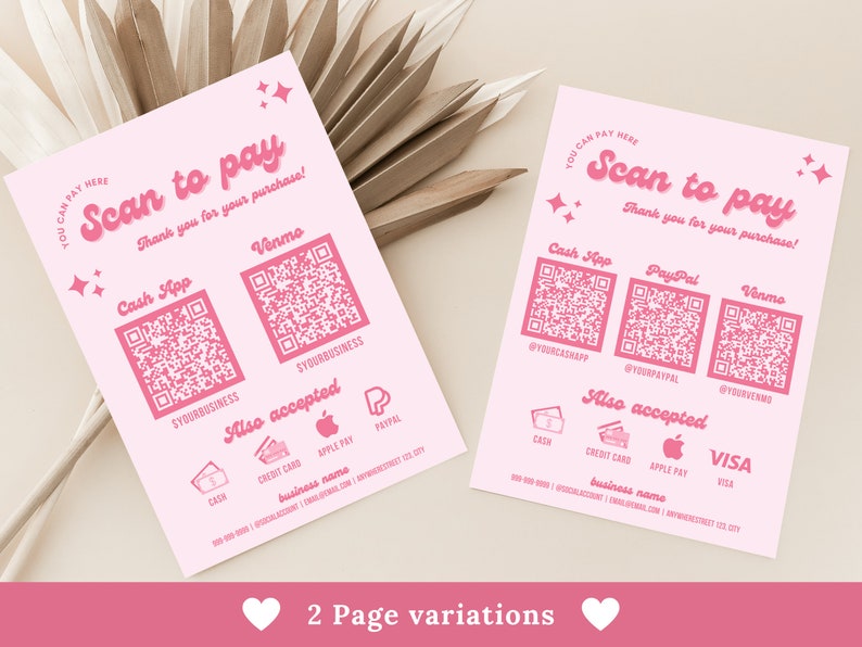 Printable Payment Sign, Retro Pink Scan to Pay Template, QR Payment ...