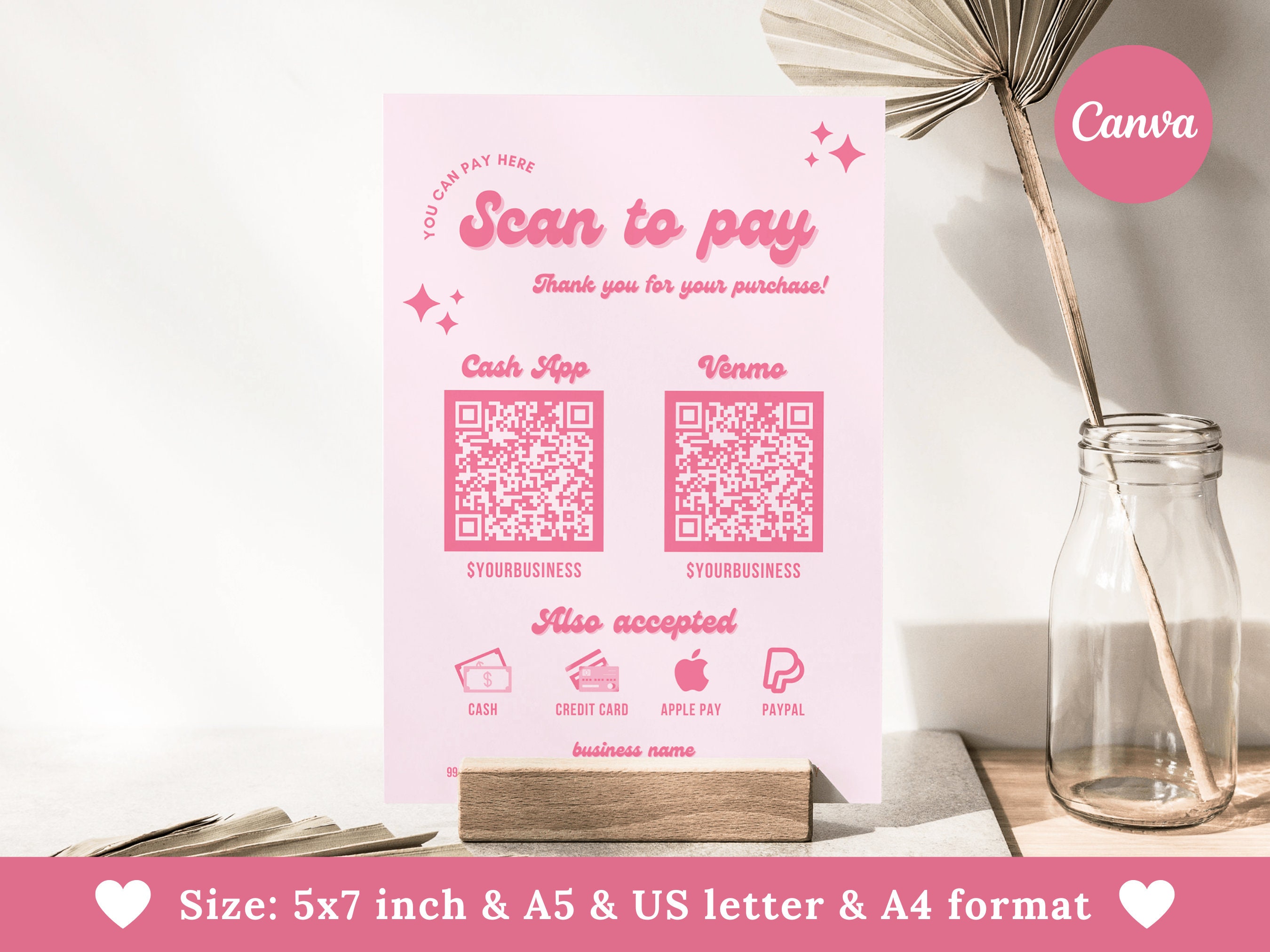Printable Payment Sign, Retro Pink Scan to Pay Template, QR Payment ...