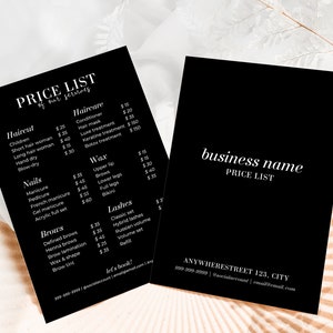 Black Price List, Black Price List Template, Lash Price List, Salon ...